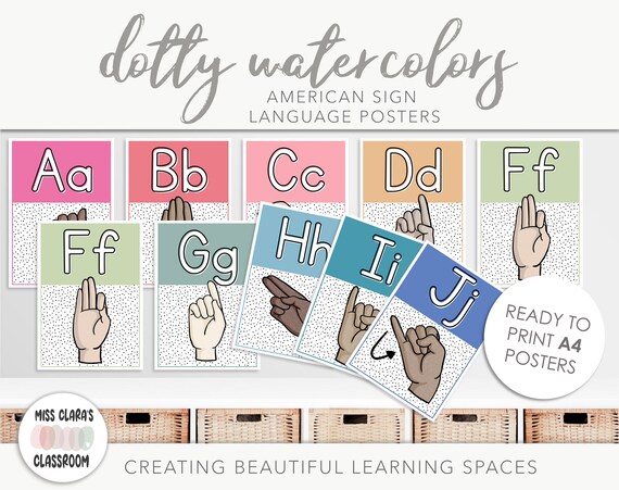 DOTTY WATERCOLOR American Sign Language Posters ASL Sign - Etsy
