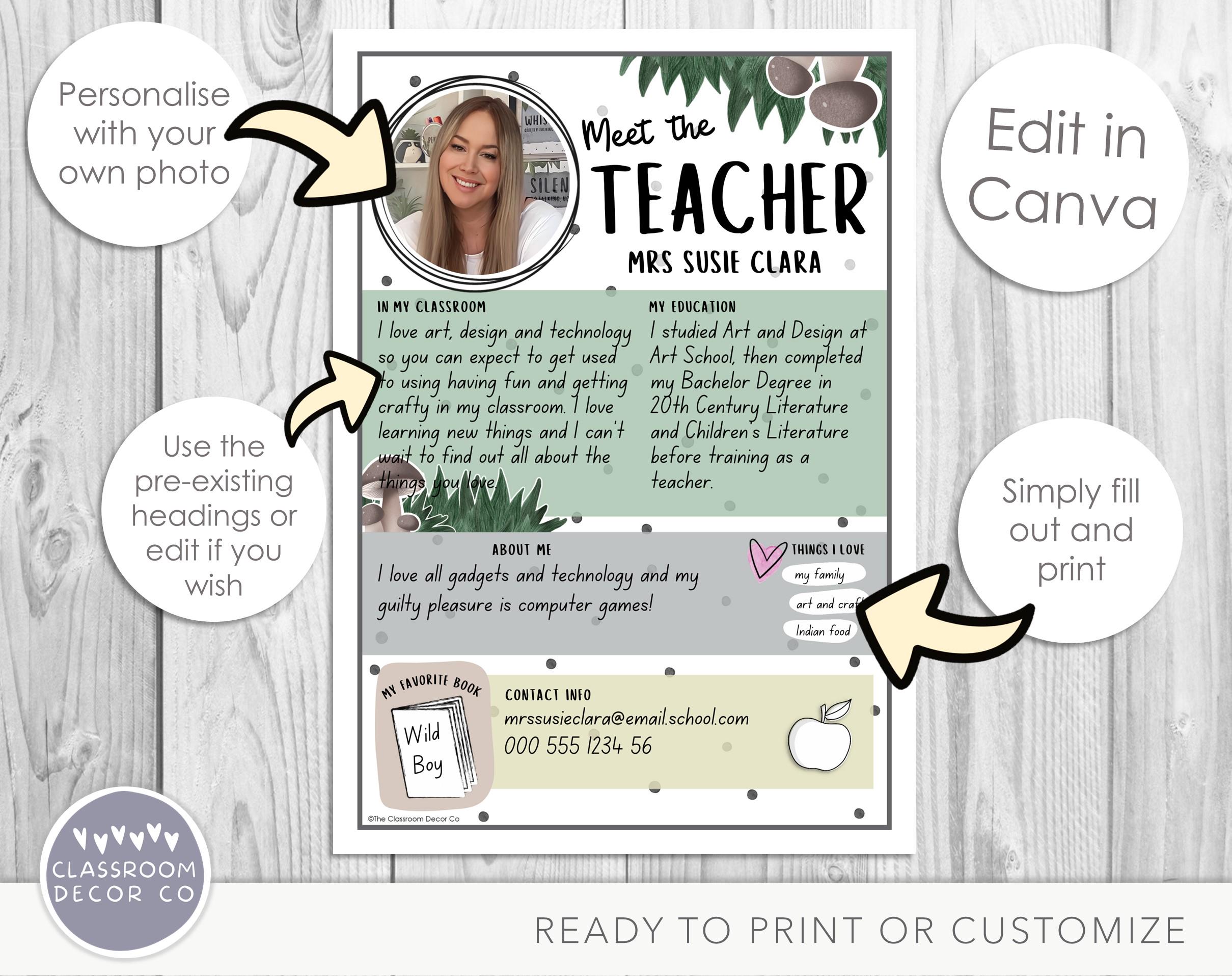 ENCHANTED FOREST Meet the Teacher, Customizable Teacher Fact File ...