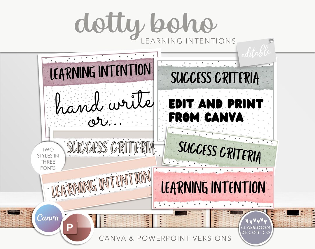 DOTTY BOHO Learning Intention Posters, Learning Objectives, Success ...