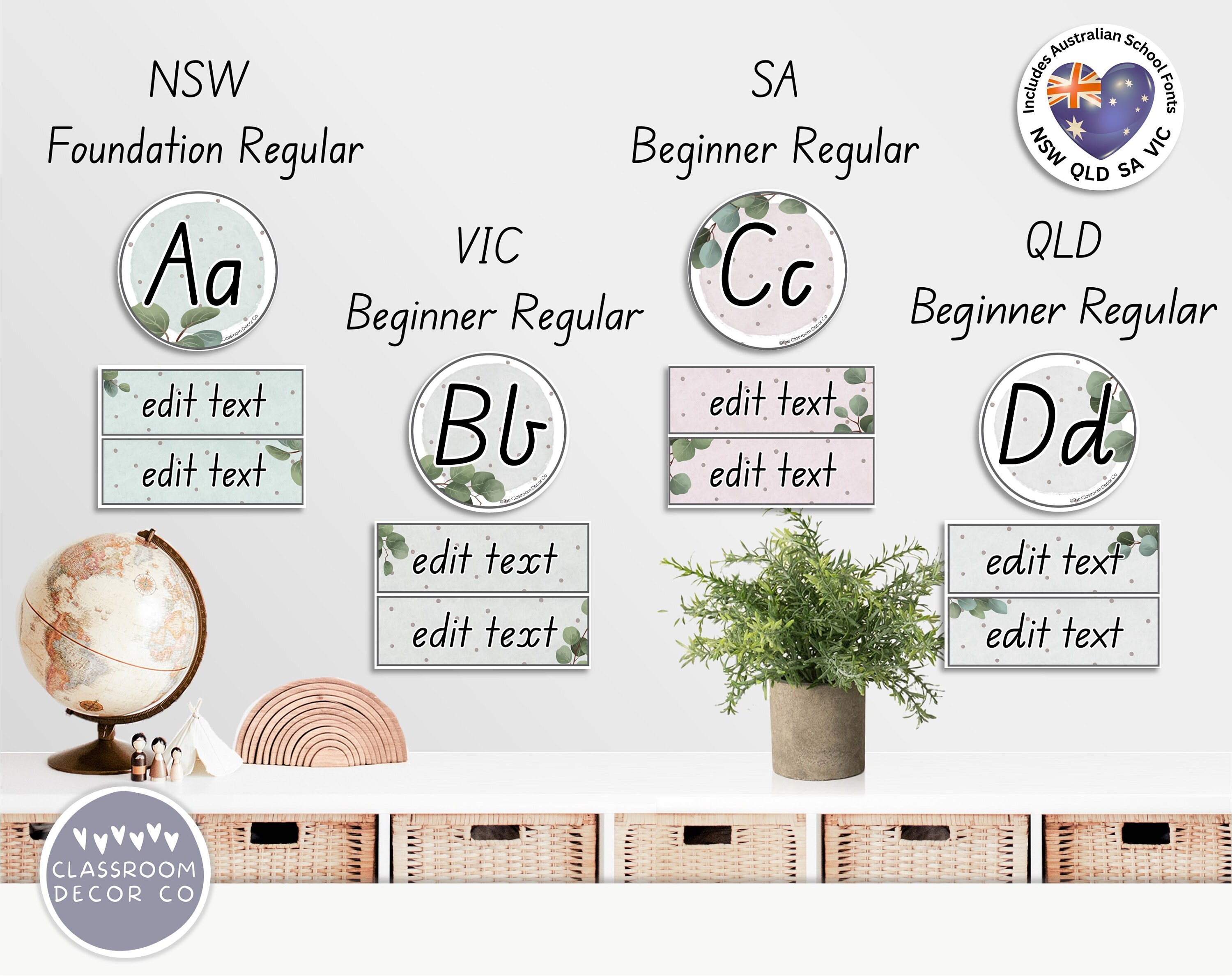 EUCALYPTUS Word Wall, Editable Vocabulary Display, Editable Classroom ...