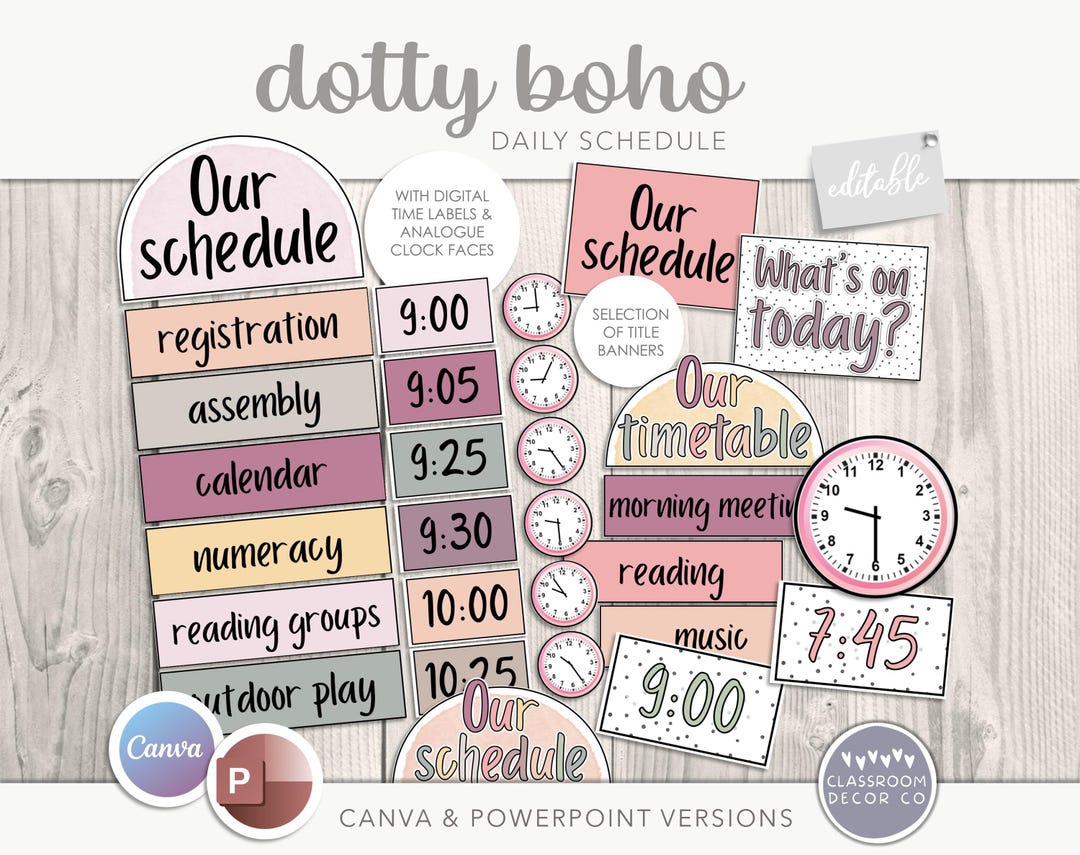 DOTTY BOHO Daily Schedule, Visual Timetable, Classroom Printables ...