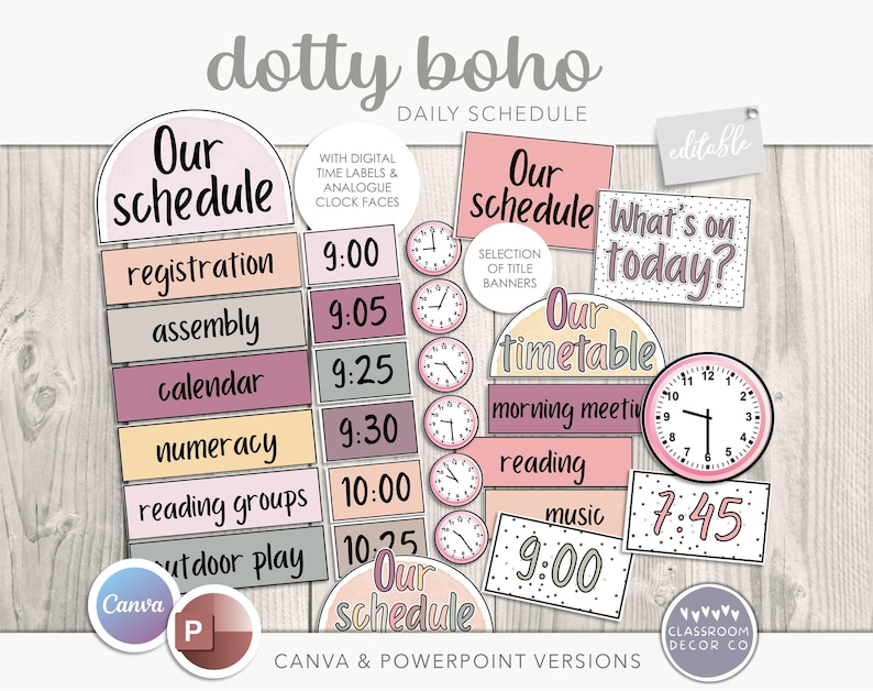DOTTY BOHO Daily Schedule, Visual Timetable, Classroom Printables ...