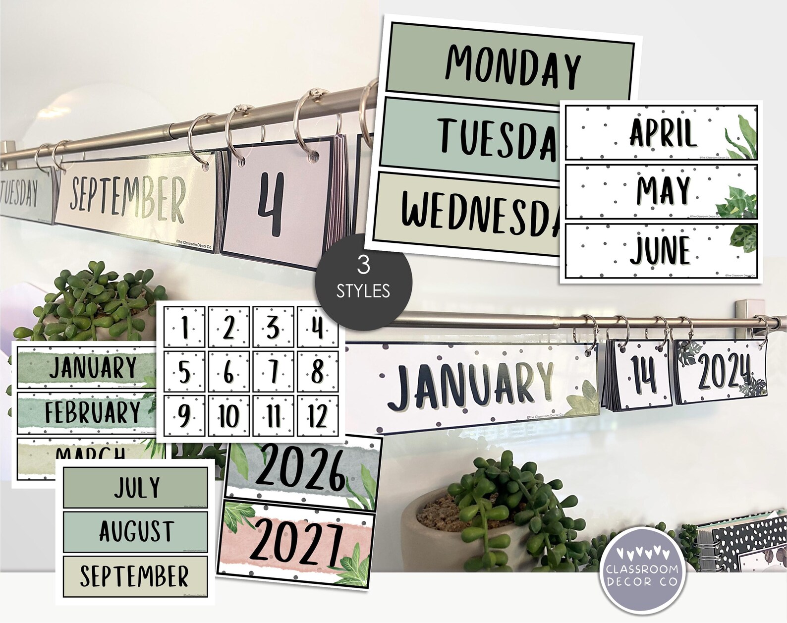 PLANTS & FOLIAGE Flip Calendar, Natural Greenery Boho Display, Neutral ...