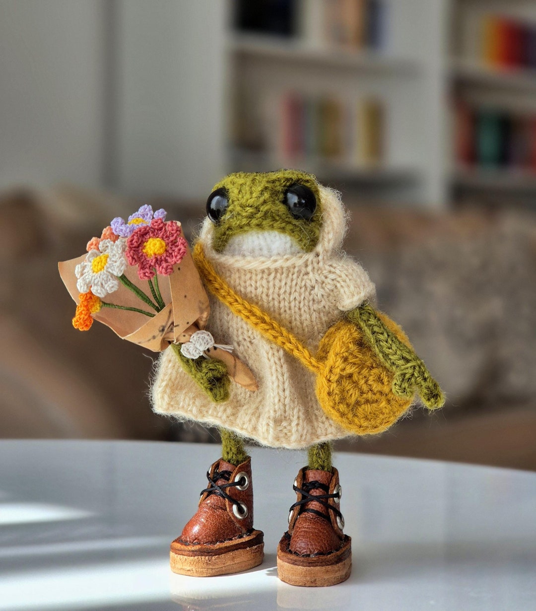 Handmade Amigurumi Frog With Shoes and Flower, Crochet Frog Toy, Cute ...
