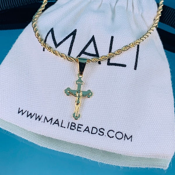 Gold Rope Chain Cross Necklace - Etsy