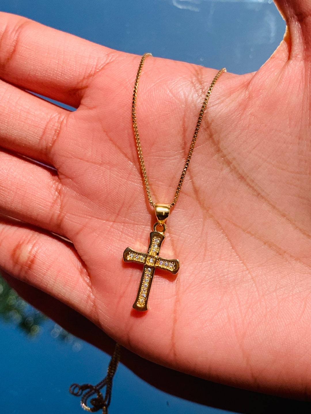 18K Gold Diamond Cross Necklace, Gold-filled Christian Necklace, Kids ...