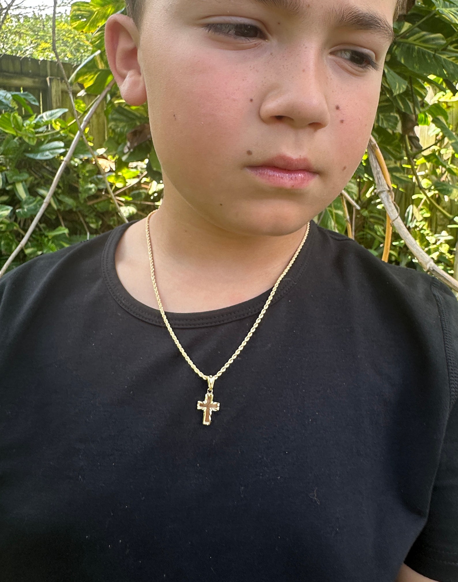 18K Baby Cross Necklace, Rope Chain With Cross, Youth Cross Necklace ...