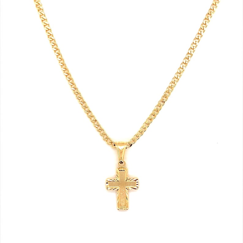18K Toddler Boy Cross Necklacefigaro Chain With Crosskids - Etsy