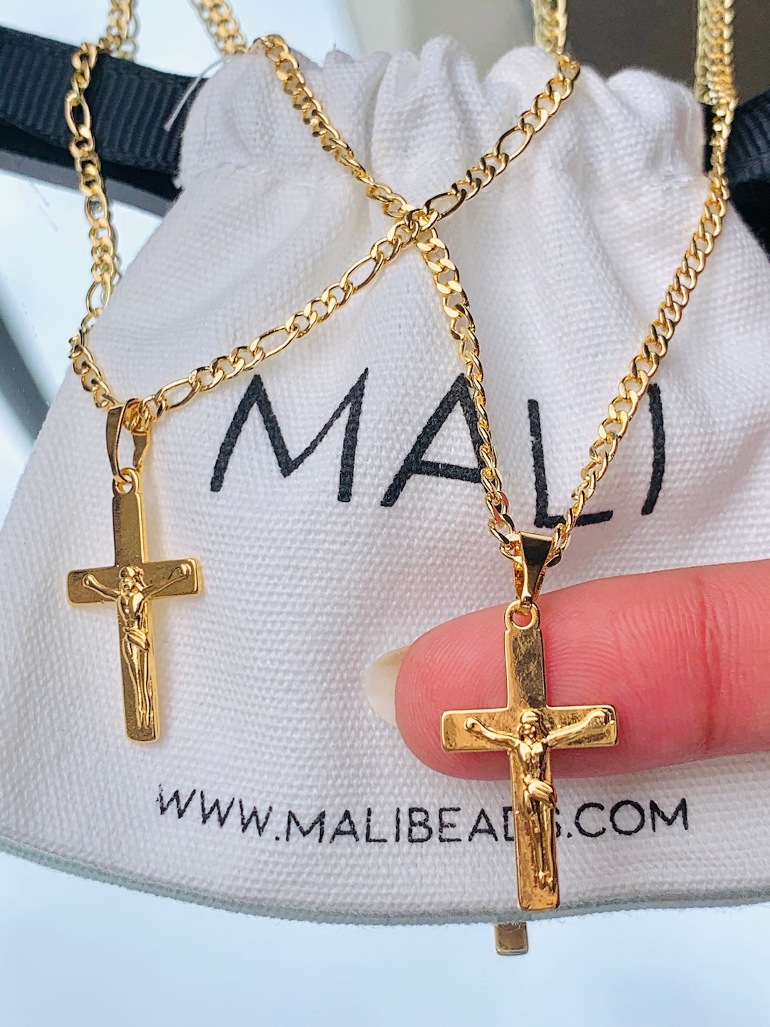 18K Toddler Boy Cross Necklace,figaro Chain With Cross,kids Gold Cross ...
