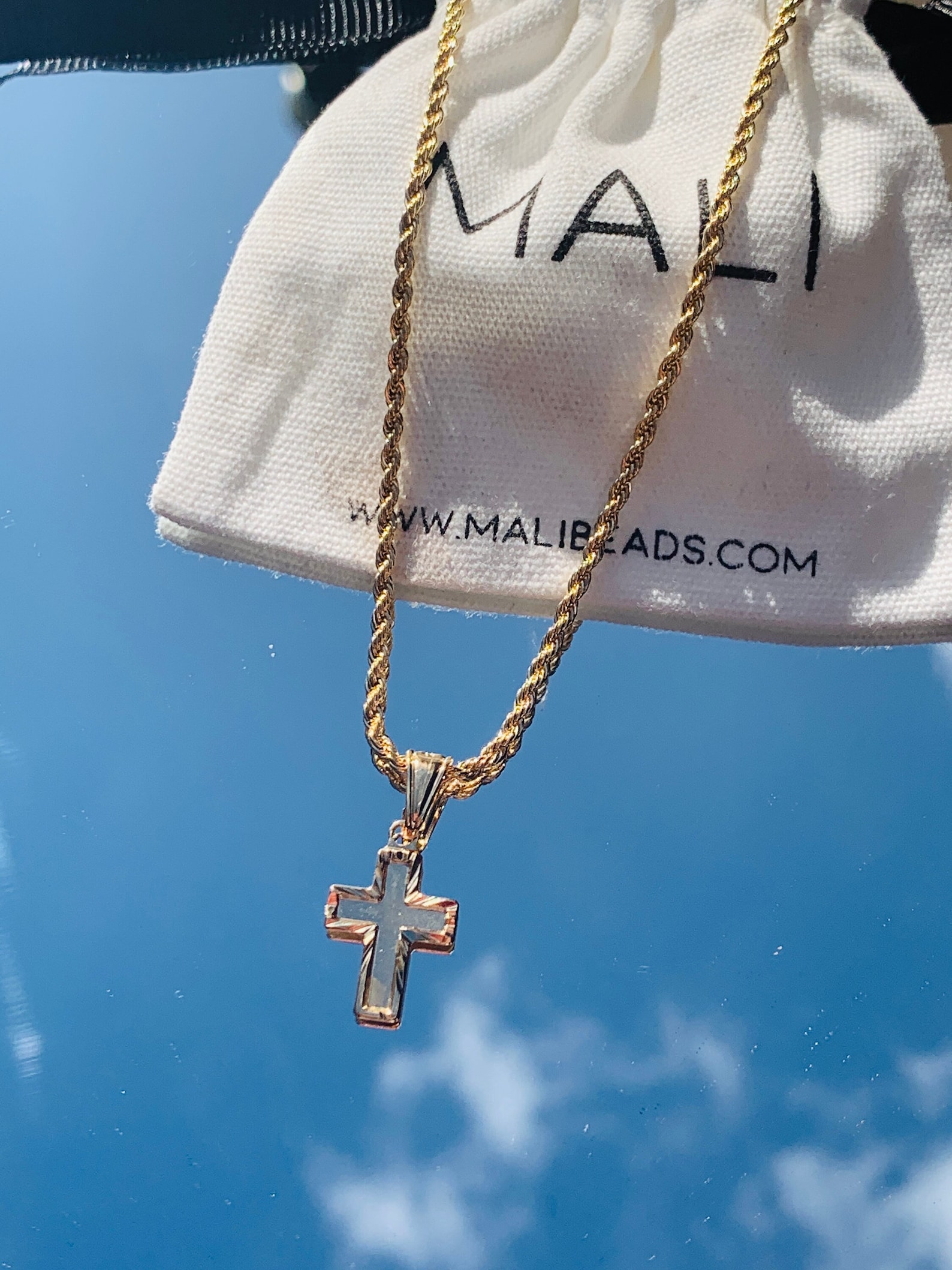 18K Baby Cross Necklace, Rope Chain With Cross, Youth Cross Necklace ...