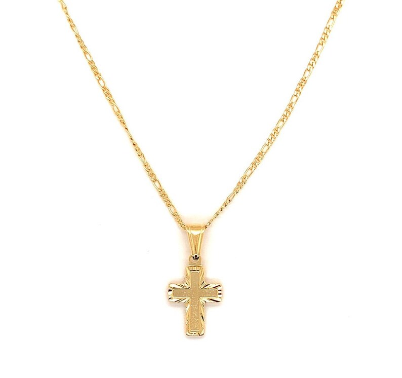 18K Toddler Boy Cross Necklacefigaro Chain With Crosskids - Etsy