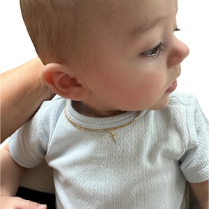 18K Baby Cross Necklace,figaro Chain With Cross,kids Gold Cross ...