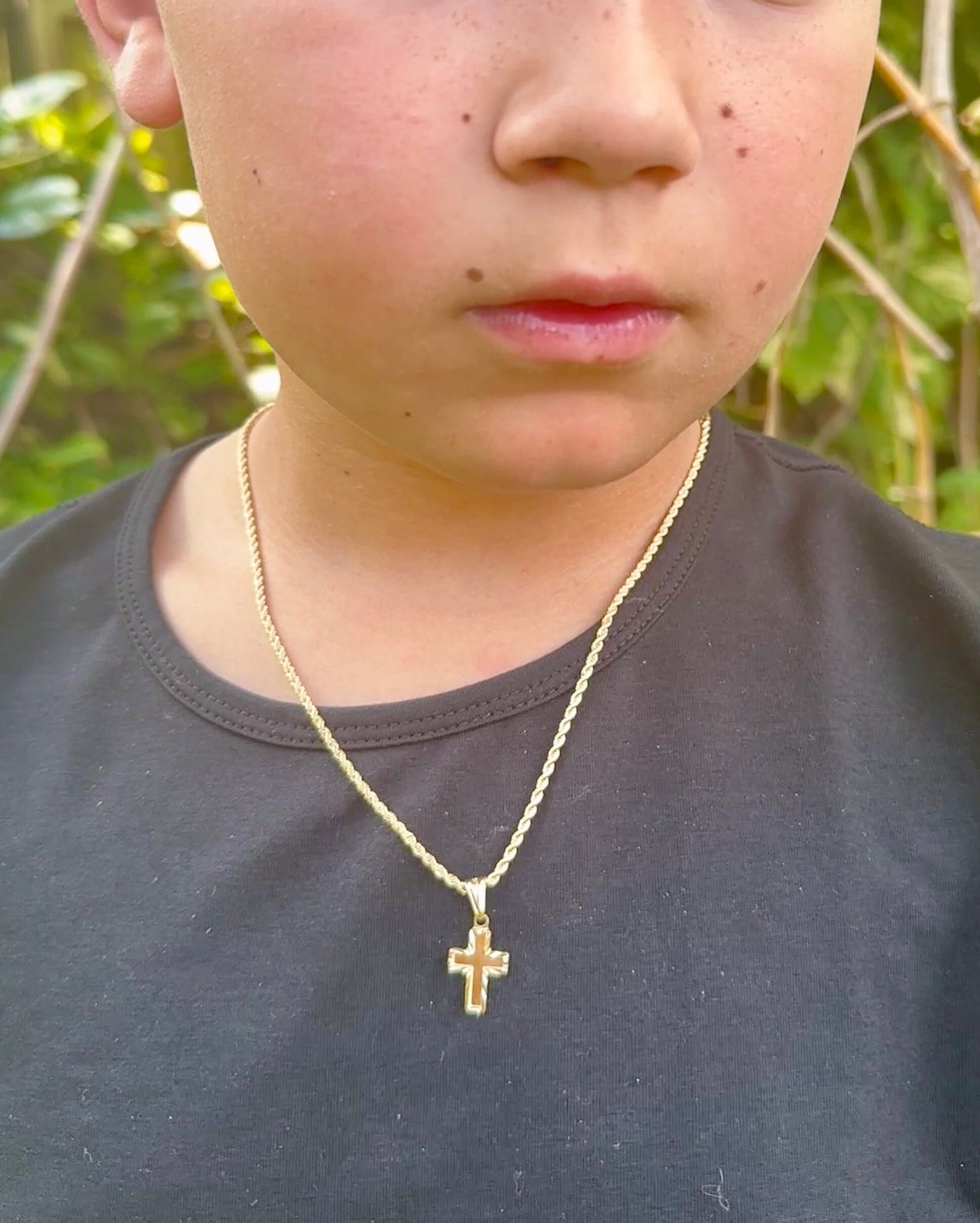 18K Baby Cross Necklace, Rope Chain With Cross, Youth Cross Necklace ...