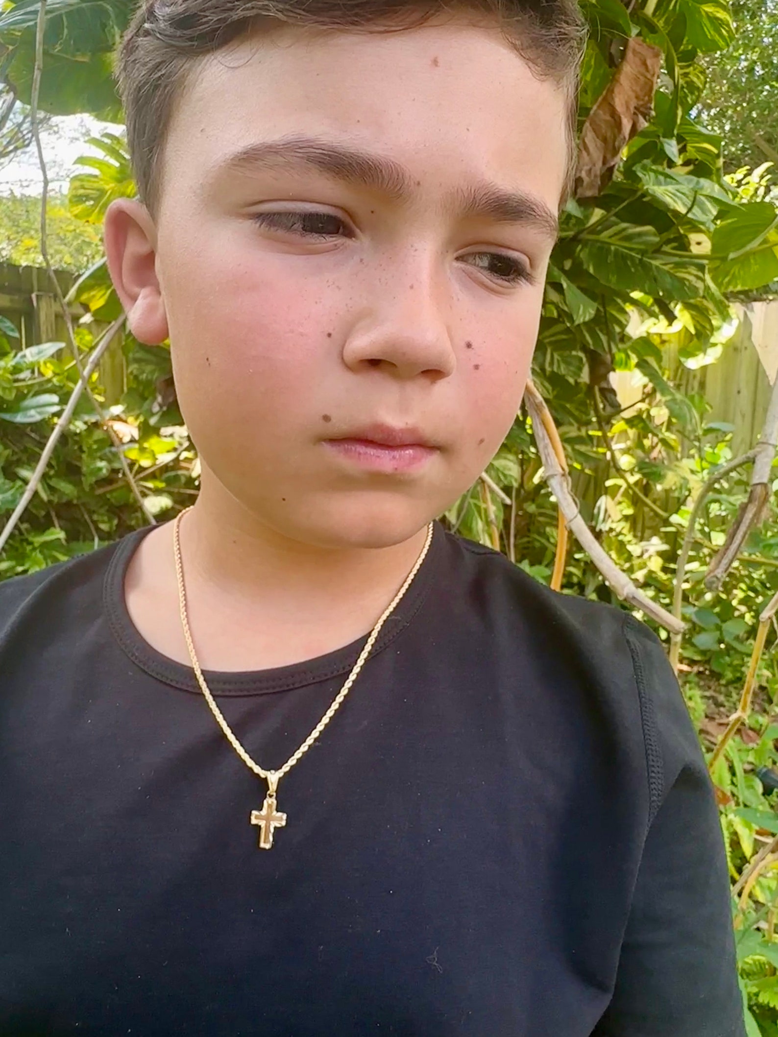 18K Baby Cross Necklace, Rope Chain With Cross, Youth Cross Necklace ...