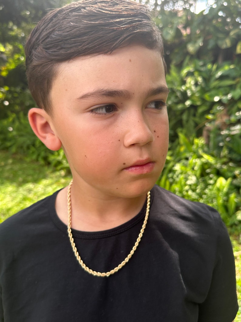 18K Rope Chain Necklace for Boy, 4mm Kids Rope Chain, Baby Boy Necklace ...