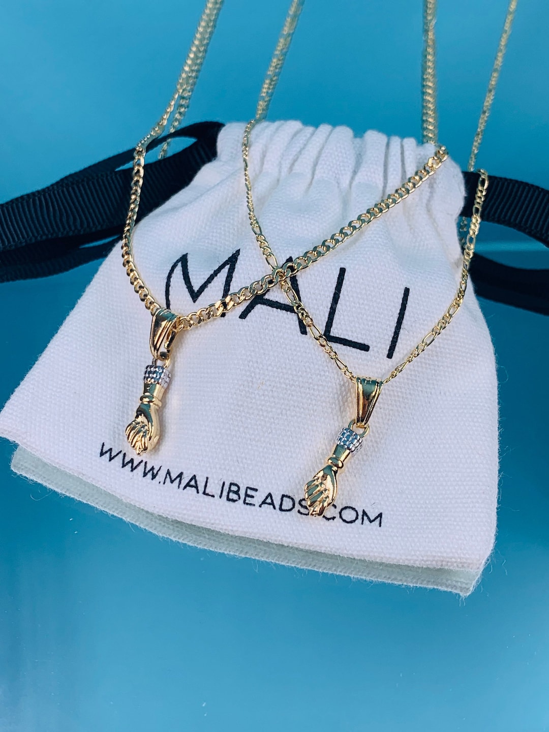 18K Mano Fico Necklace, Kids Figa Hand Necklace, Italian Amulet, Curb ...