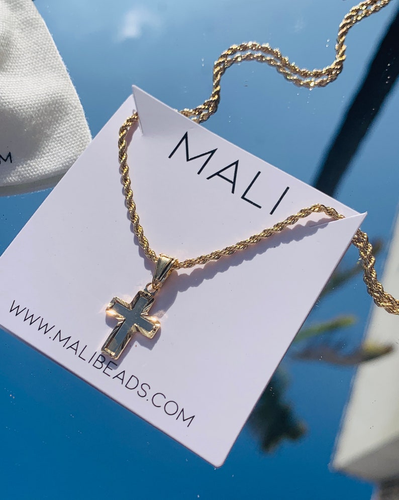18K Baby Cross Necklace, Rope Chain With Cross, Youth Cross Necklace ...