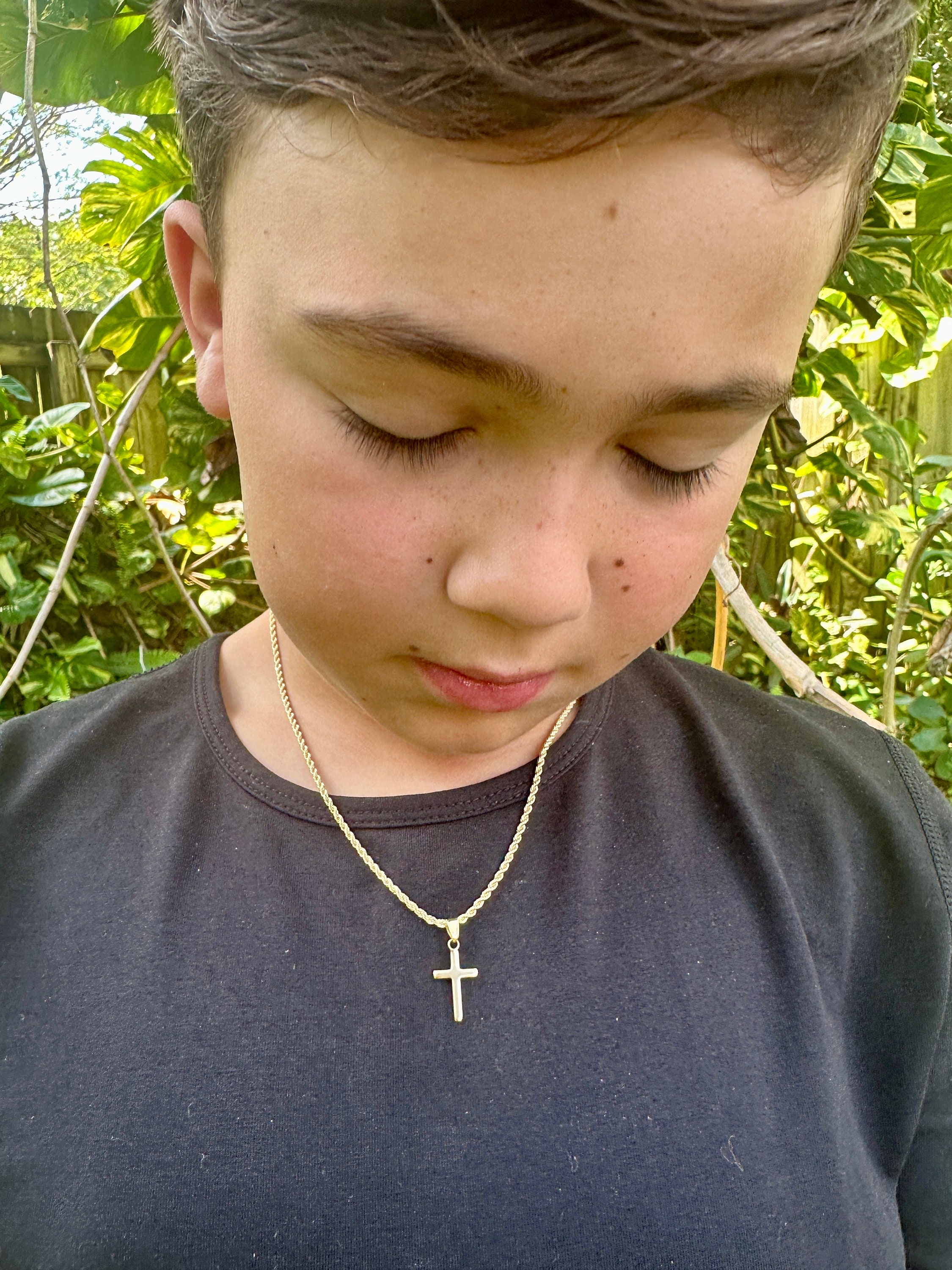 18K Toddler Boy Cross Necklace, Rope Chain With Cross, Religious Gift ...