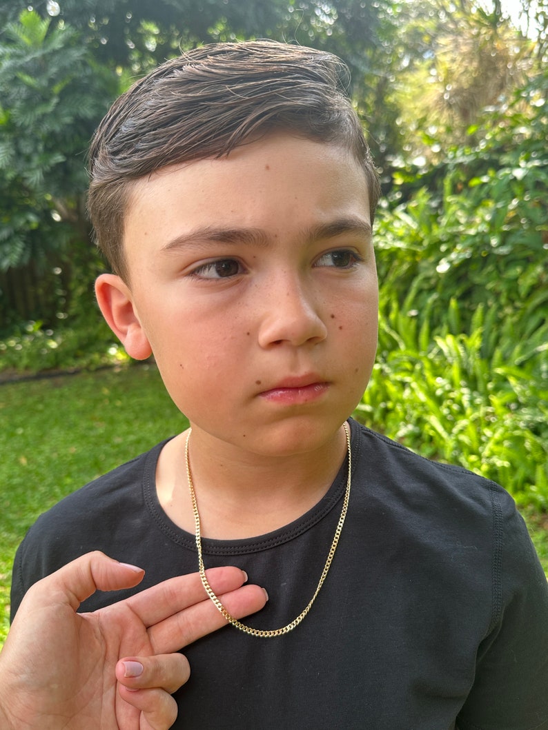 18K Baby Necklace for Boy, Thick Curb Chain, Link Choker, Toddler Boy ...