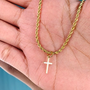 18K Baby Cross Necklace,rope Chain With Cross,toddler Boy Necklace,kids ...
