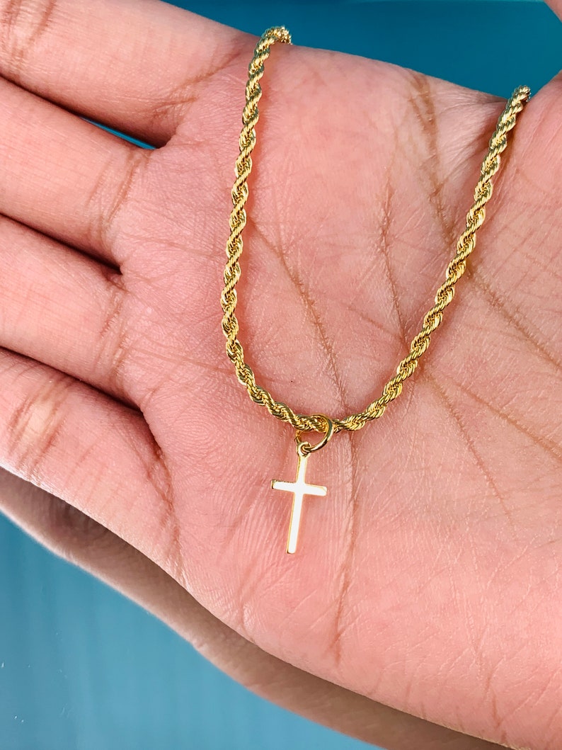 18K Baby Cross Necklace,rope Chain With Cross,toddler Boy Necklace,kids ...