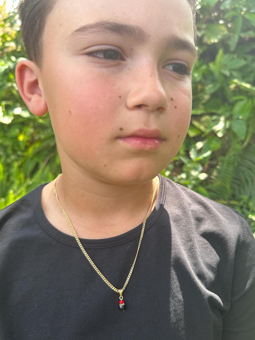 18K Gold Filled Boy Azabache Necklace, Protection Necklace, Figaro ...