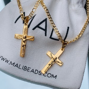 18K Toddler Boy Cross Necklace,figaro Chain With Cross,kids Gold Cross ...