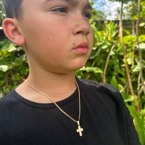 18K Toddler Boy Cross Necklace,figaro Chain With Cross,kids Gold Cross ...
