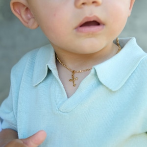 18K Gold Cross Necklace for Baby, Gold Filled Crucifix on Figaro Chain ...