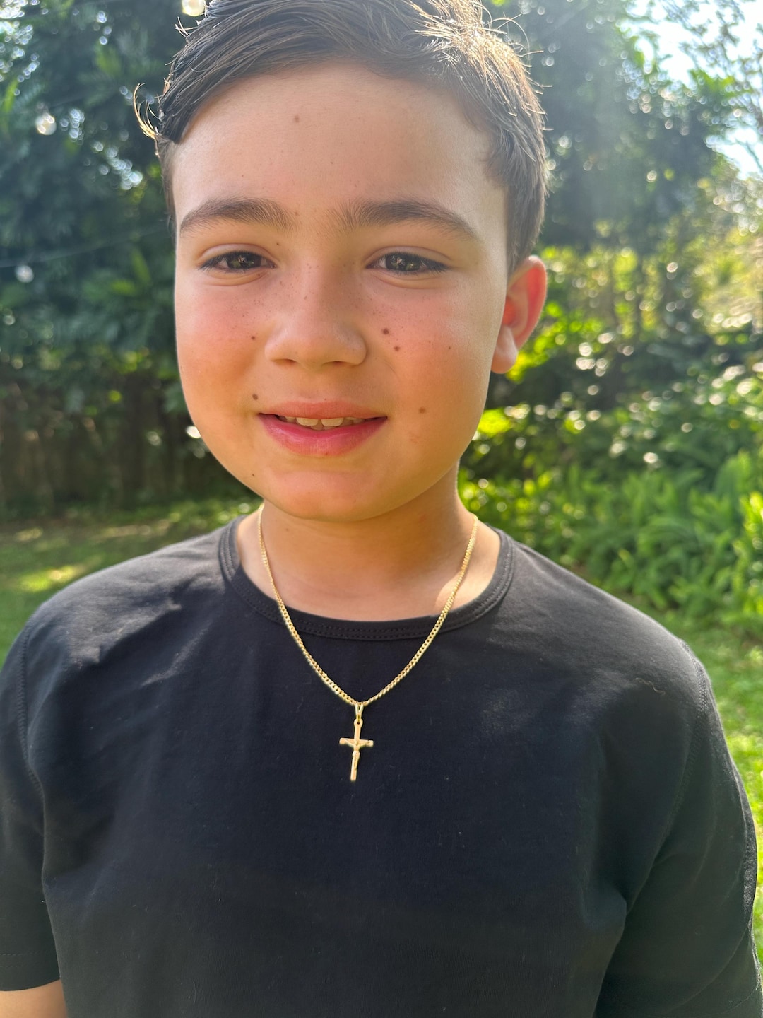 18K Gold Cross Necklace for Boy, Baptism Gift for Teen Boy, Baptism Boy ...