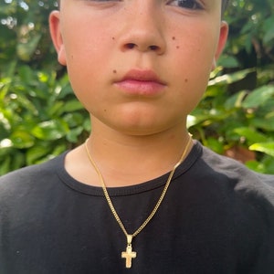18K Gold Cross Necklace for Boy, Figaro Chain, Curb Chain, Baptism Gift ...
