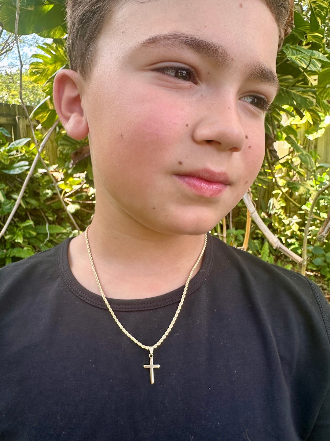 18K Toddler Boy Cross Necklace, Rope Chain With Cross, Religious Gift ...