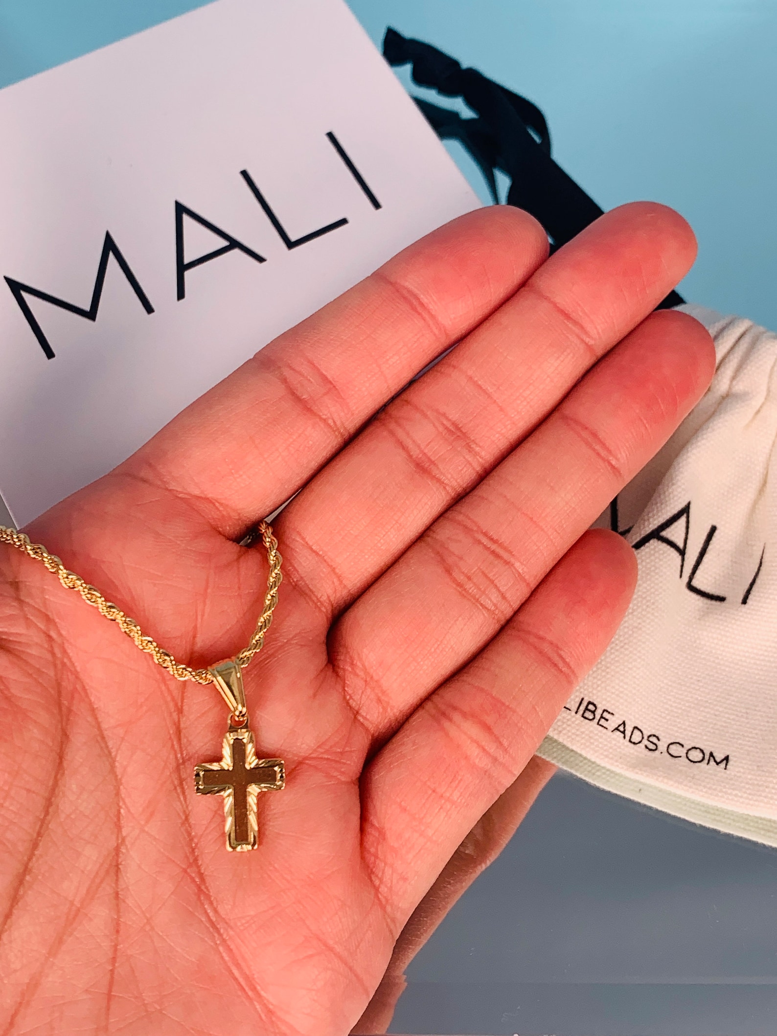 18K Baby Cross Necklace, Rope Chain With Cross, Youth Cross Necklace ...