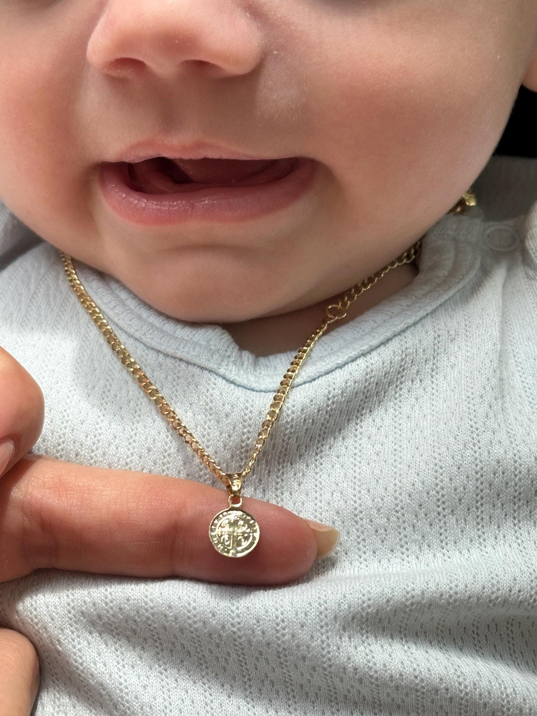 Saint Benedict Necklace for Baby, Toddler Gold Chain, Kids Necklace ...