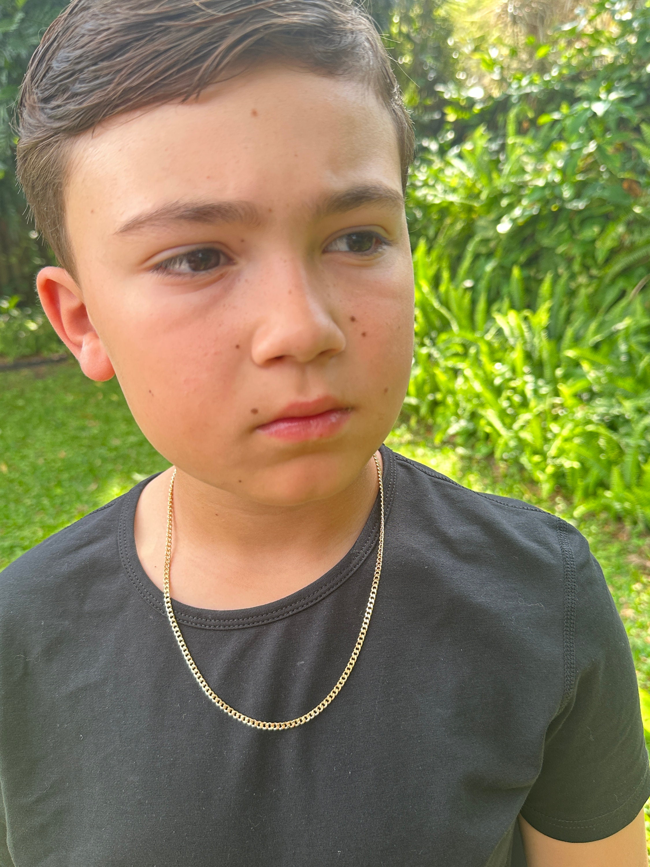 18K Thick Gold Curb Chain, 3.5mm Kids Necklace, Toddler Gold Chain ...