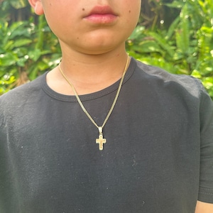 18K Toddler Boy Cross Necklace,figaro Chain With Cross,kids Gold Cross ...