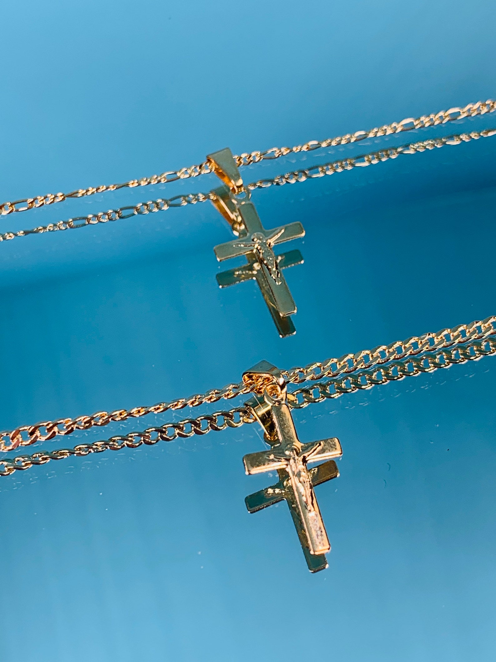18K Toddler Boy Cross Necklacefigaro Chain With Crosskids - Etsy