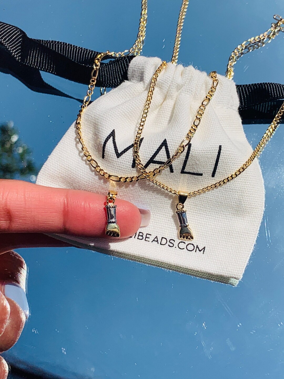 18K Mini Mano Fico Necklace, Kids Figa Hand Necklace, Italian Amulet, 2 ...