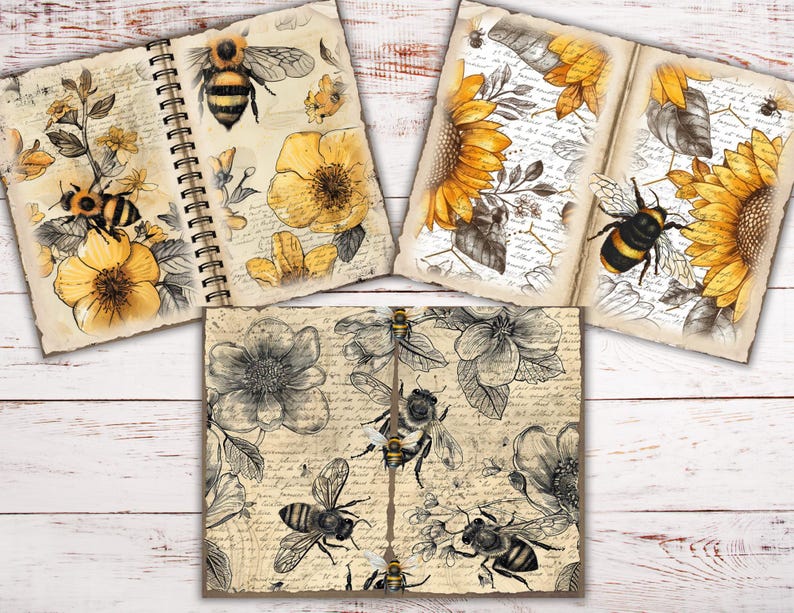 Bumblebee Background Pages, Junk Journal Pages, Kits, Filler Pages ...