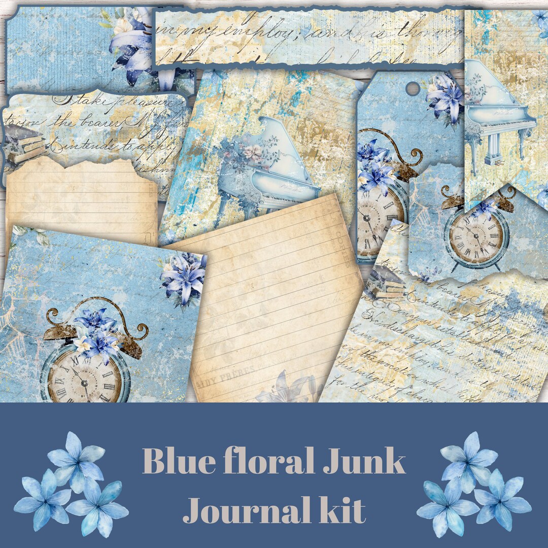 Blue Floral Junk Journal Kit, Junk Journal Printable, Junk Journal Kit ...