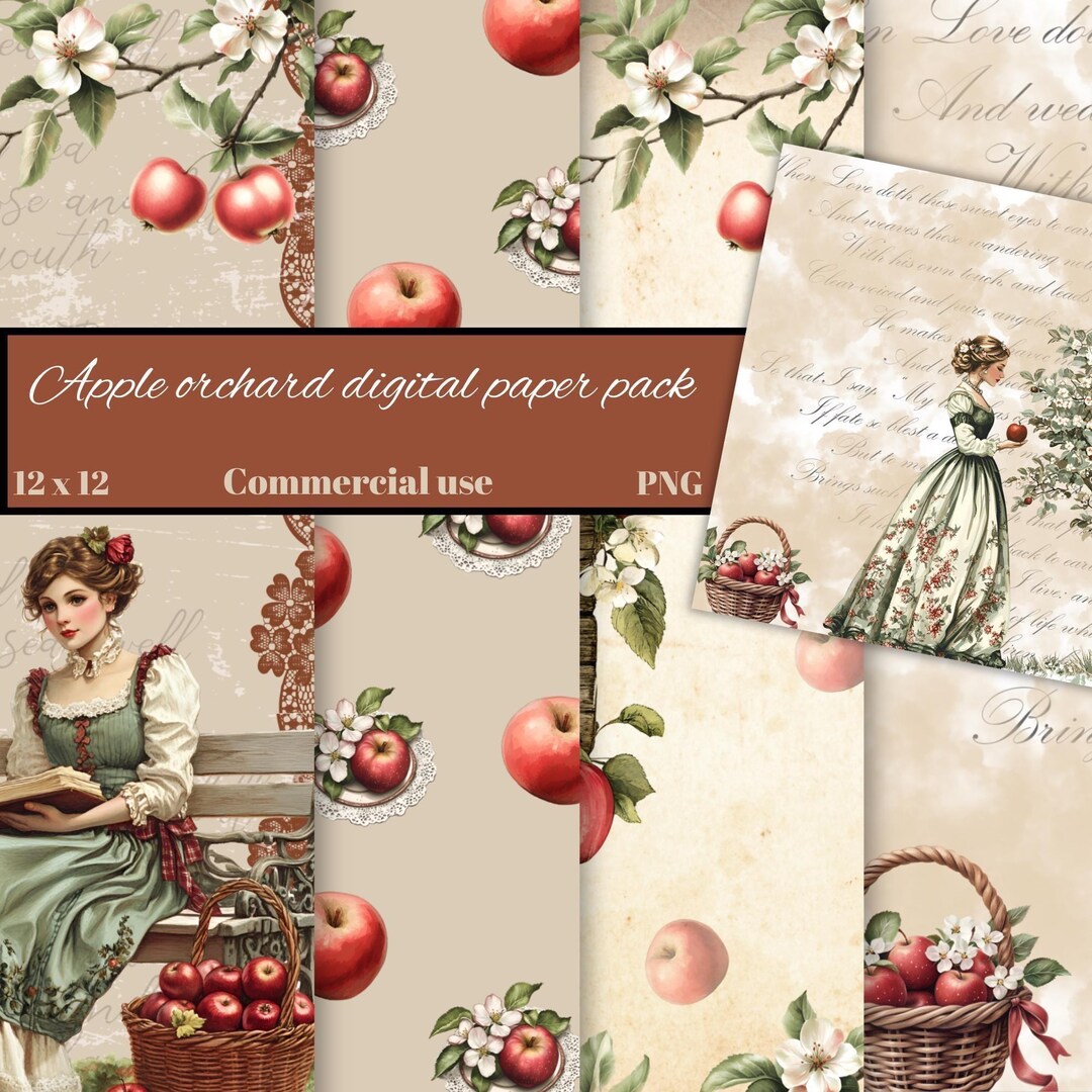 Apple Digital Paper, Scrapbooking Papers, Junk Journaling, Printable ...