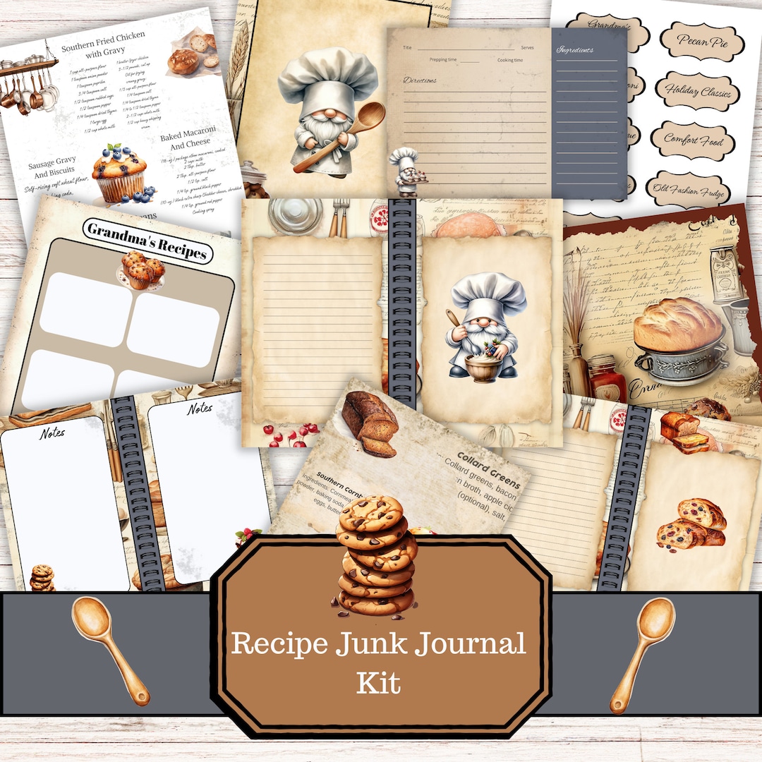 Recipe Journal Kit, Kitchen Junk Journal, Journal Printable, Cookbook ...