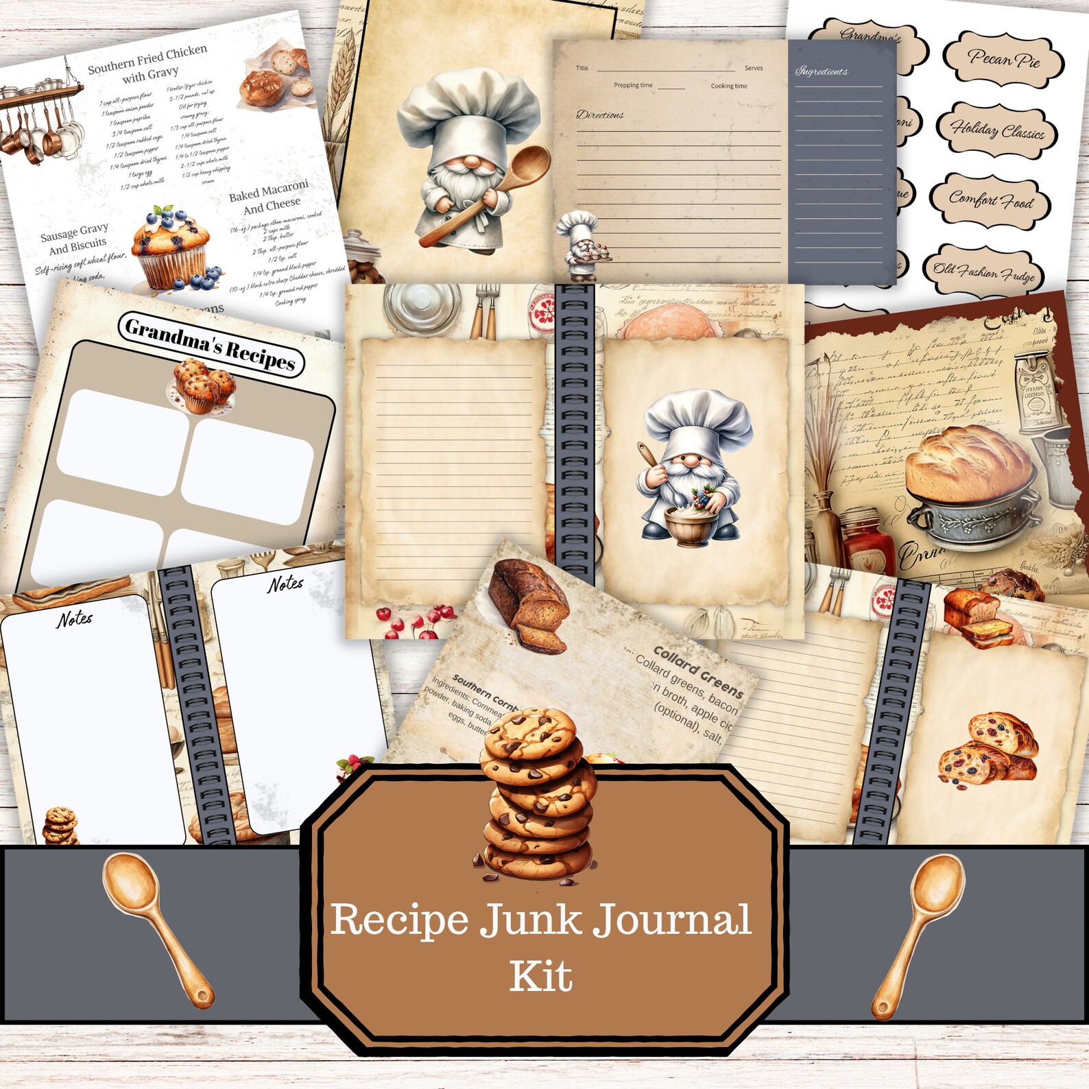Recipe Journal Kit, Kitchen Junk Journal, Journal Printable, Cookbook ...