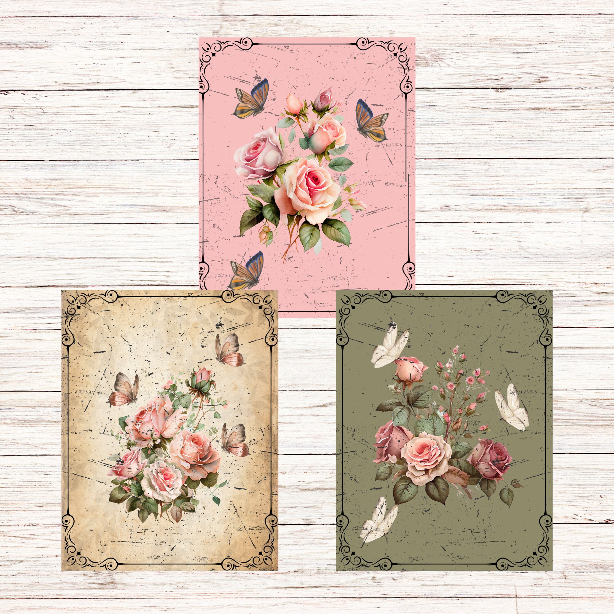 Moths and Roses Junk Journal Backgrounds, Junk Journal Kit, Journal ...