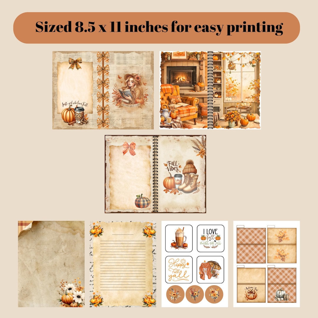 Fall Vibes Junk Journal Kit, Digital Paper, Junk Journal Pages, Digital ...