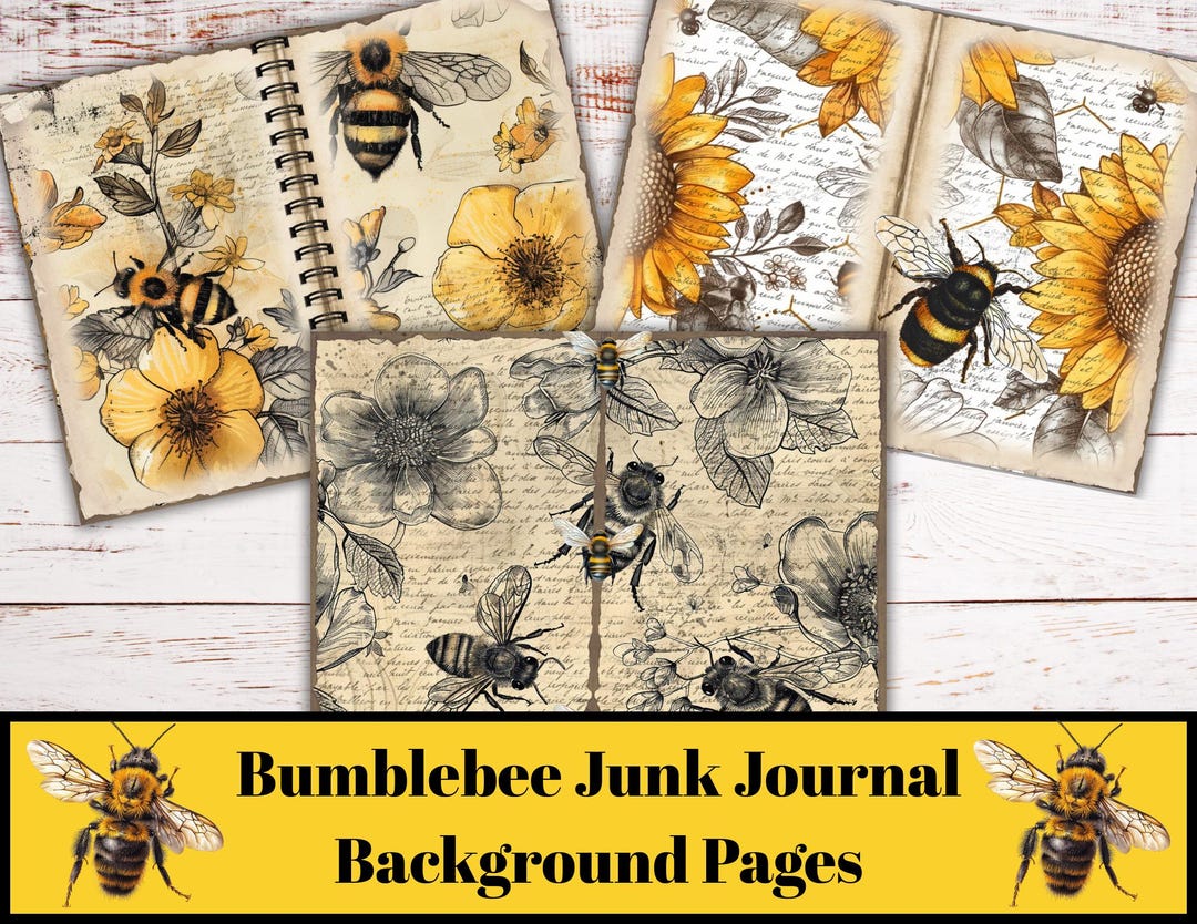Bumblebee Background Pages, Junk Journal Pages, Kits, Filler Pages ...