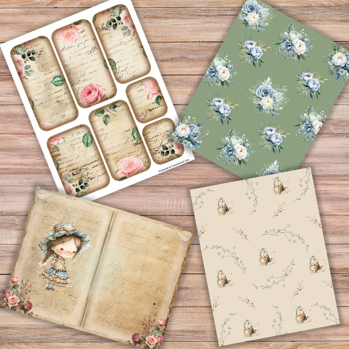 Cottage Core Junk Journal Kit, Vintage Floral Junk Journal Pages ...