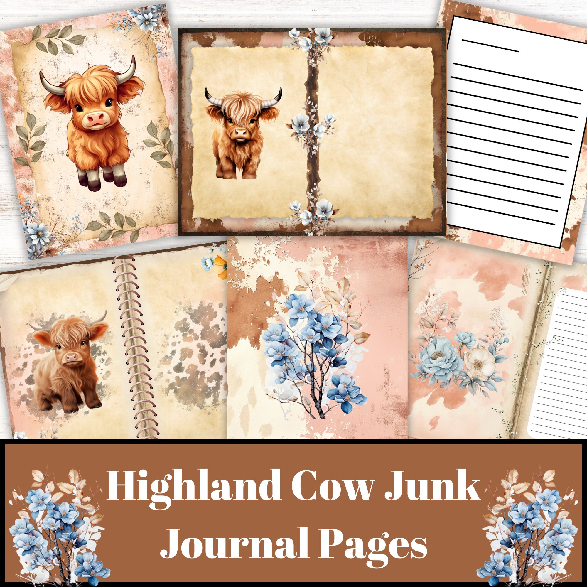 Highland Cow Junk Journal Pages, Junk Journal Prints, Farm Junk Journal ...