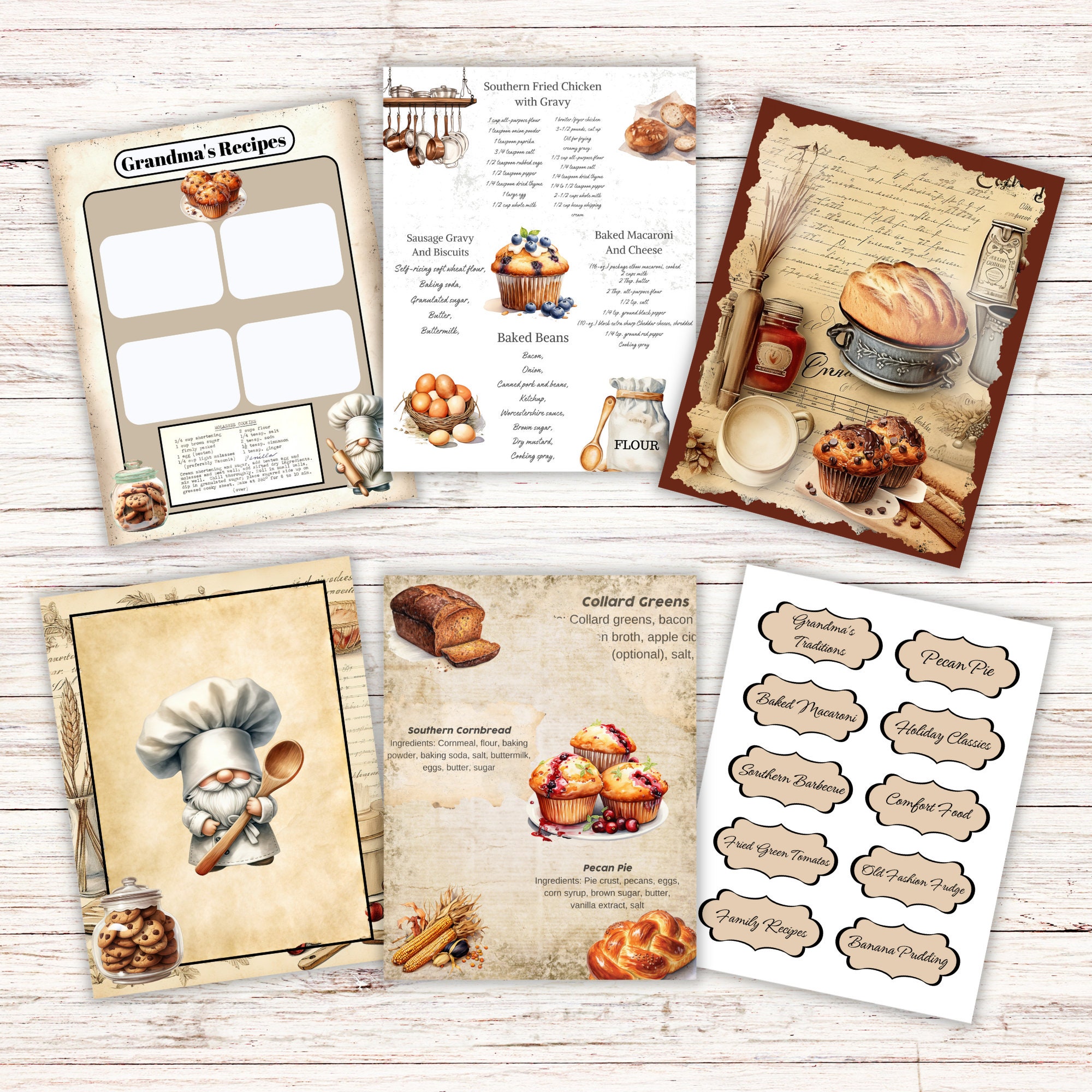 Recipe Journal Kit, Kitchen Junk Journal, Journal Printable, Cookbook ...