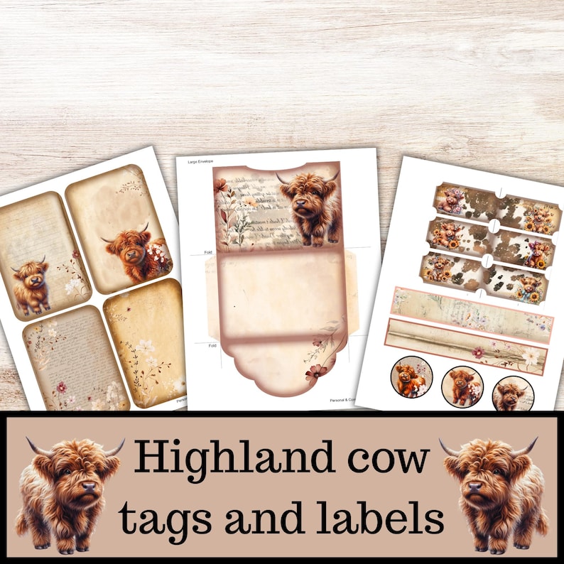 Highland Cow Junk Journal Tags and Pockets, Printable, Junk Journal ...